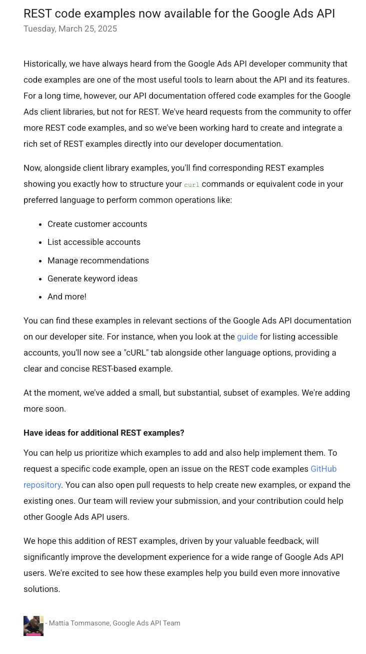 Google Ads API Adds REST Code Examples to Support More Developers - Adriaan Dekker